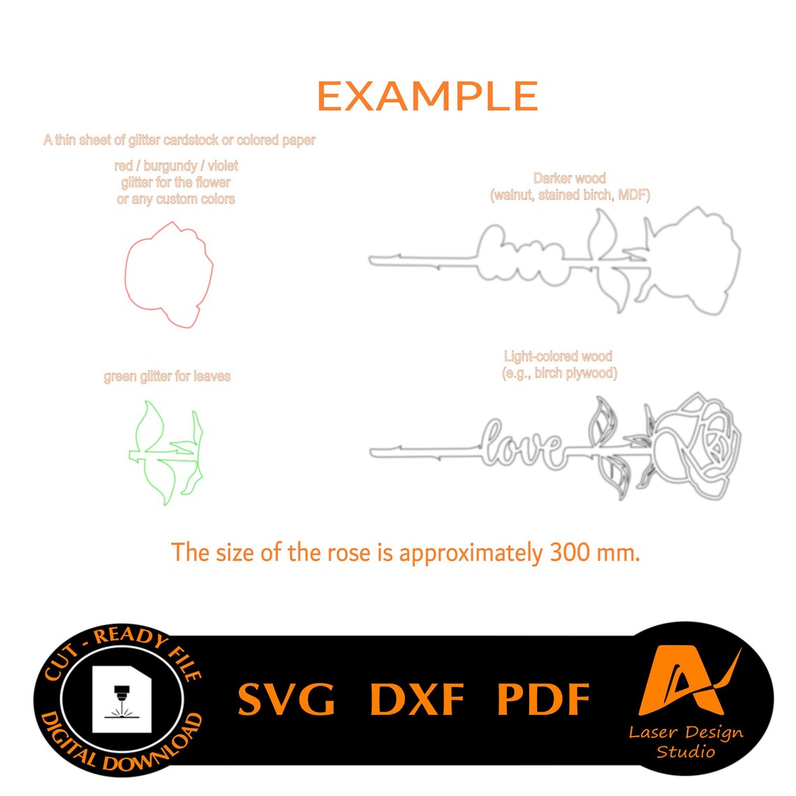 Love Rose SVG DXF PDF | Layered Rose Laser Cut File | Double Layer ...