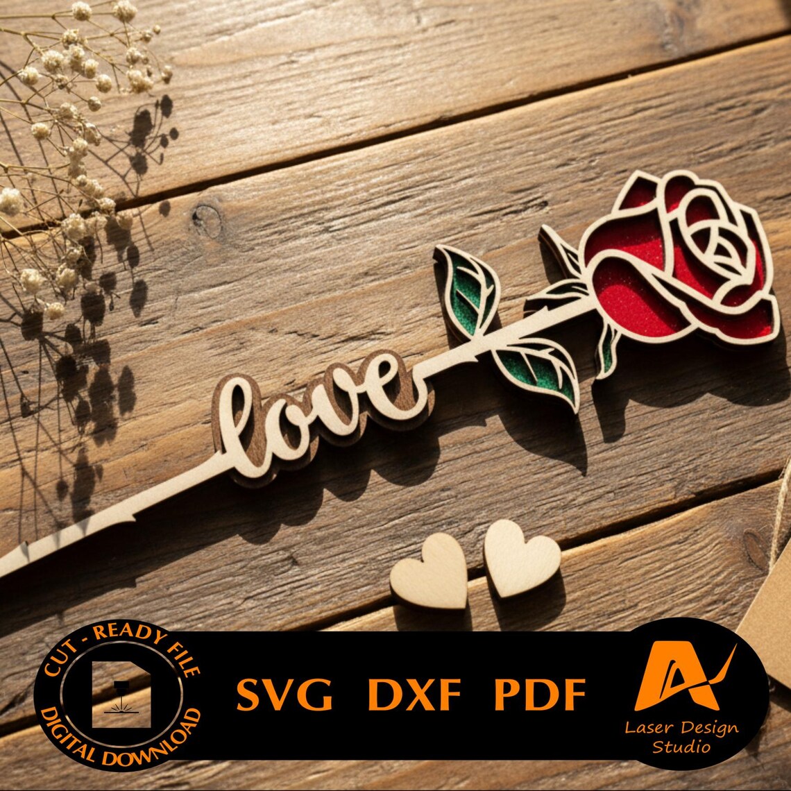 Love Rose SVG DXF PDF | Layered Rose Laser Cut File | Double Layer ...