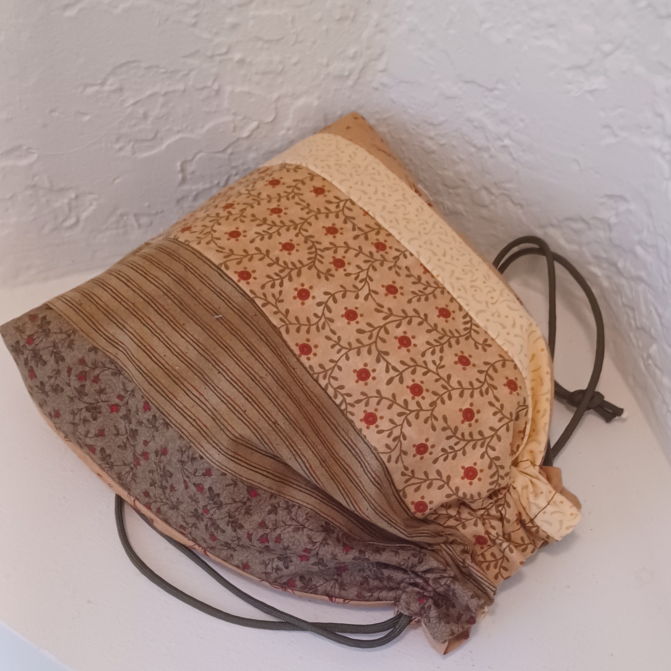 Draw String Tote Bag Brown School Bag Cosmetic Bagl Craft Work Bag FREE ...