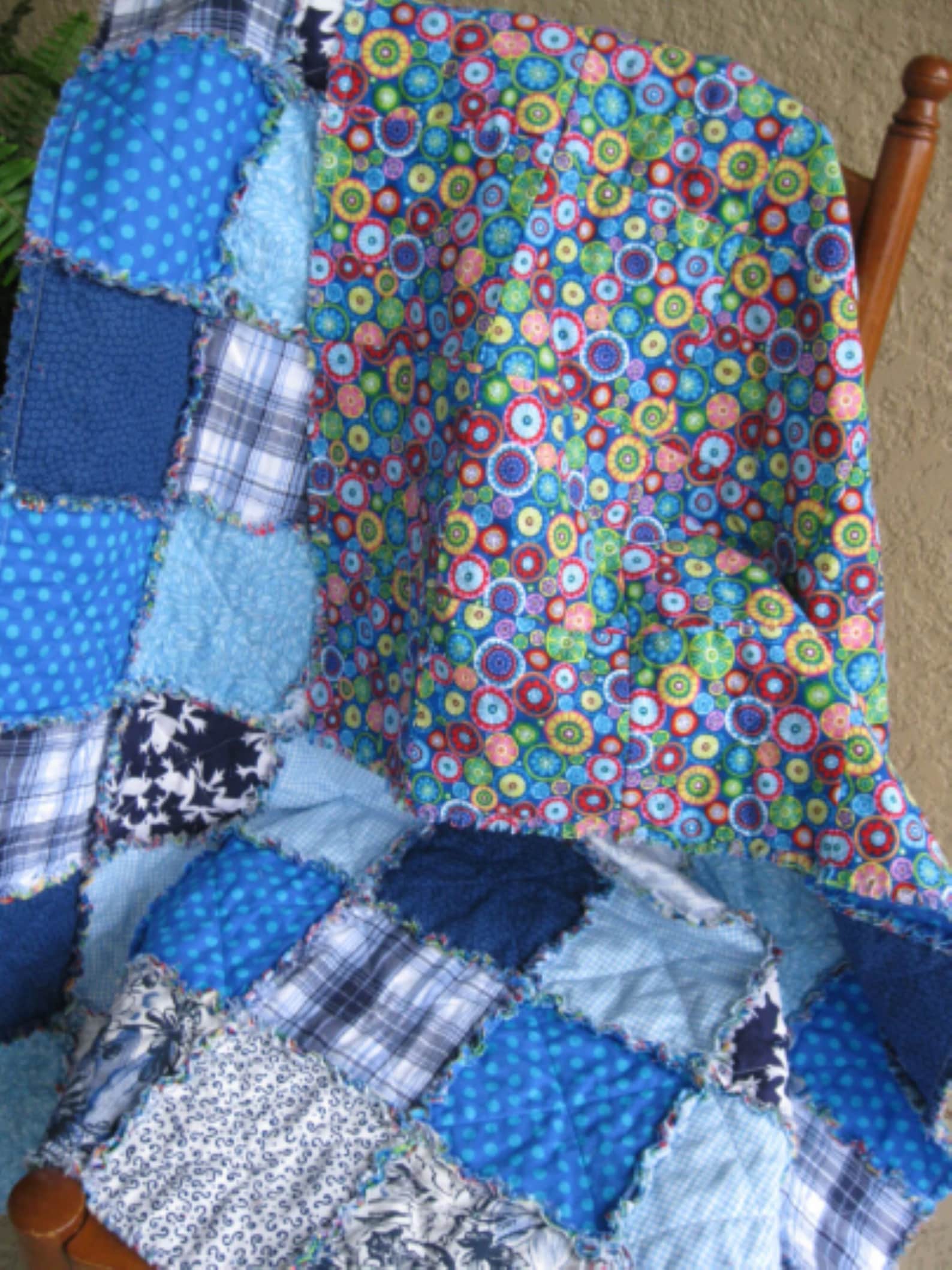 Rag Quilt Throw in Blues Ready to Ship FREE SHIPPING - Etsy
