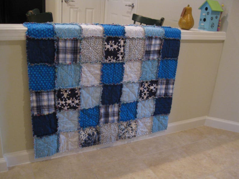 Rag Quilt Throw in Blues Ready to Ship FREE SHIPPING - Etsy
