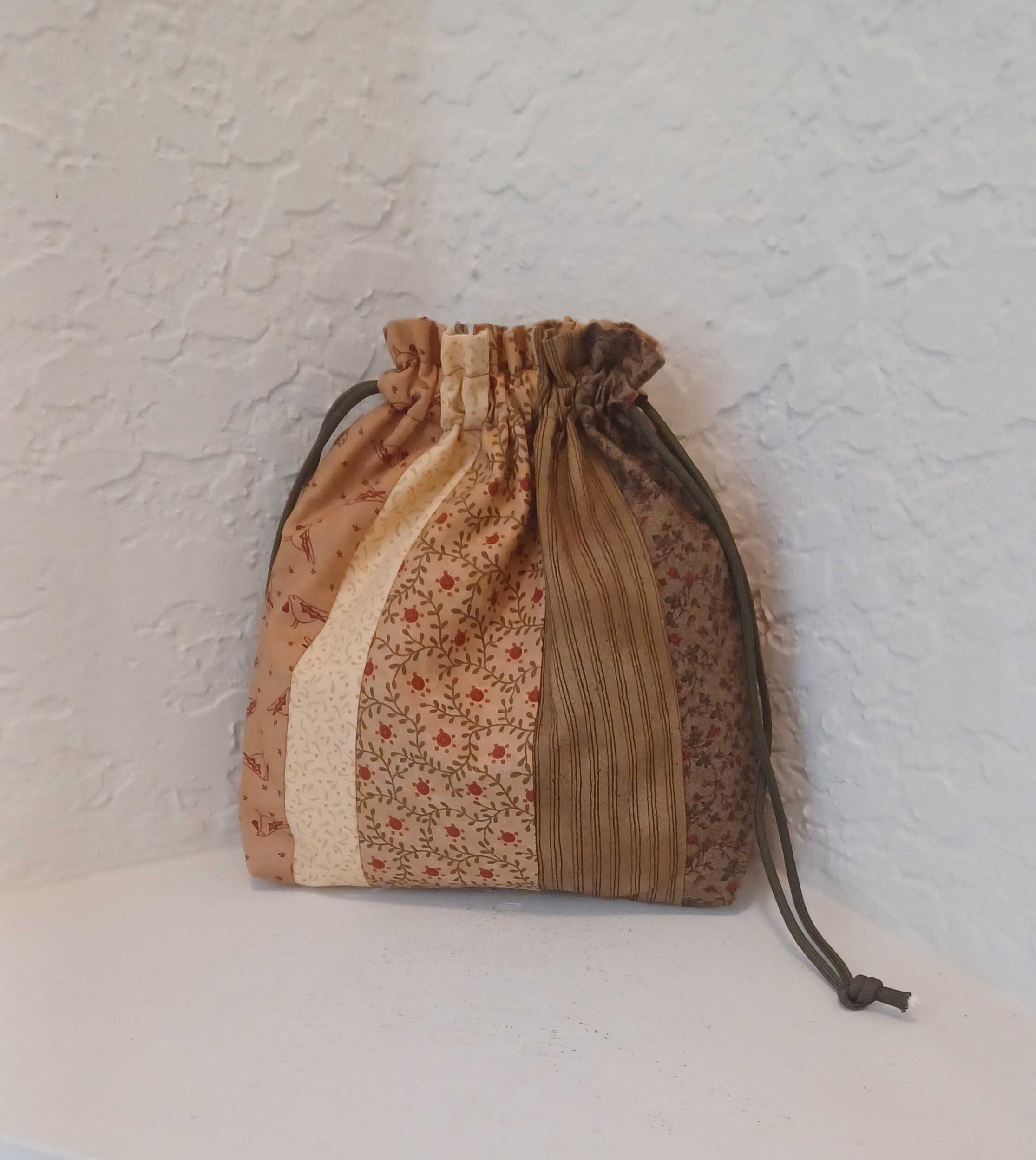 Draw String Tote Bag Brown School Bag Cosmetic Bagl Craft Work Bag FREE ...