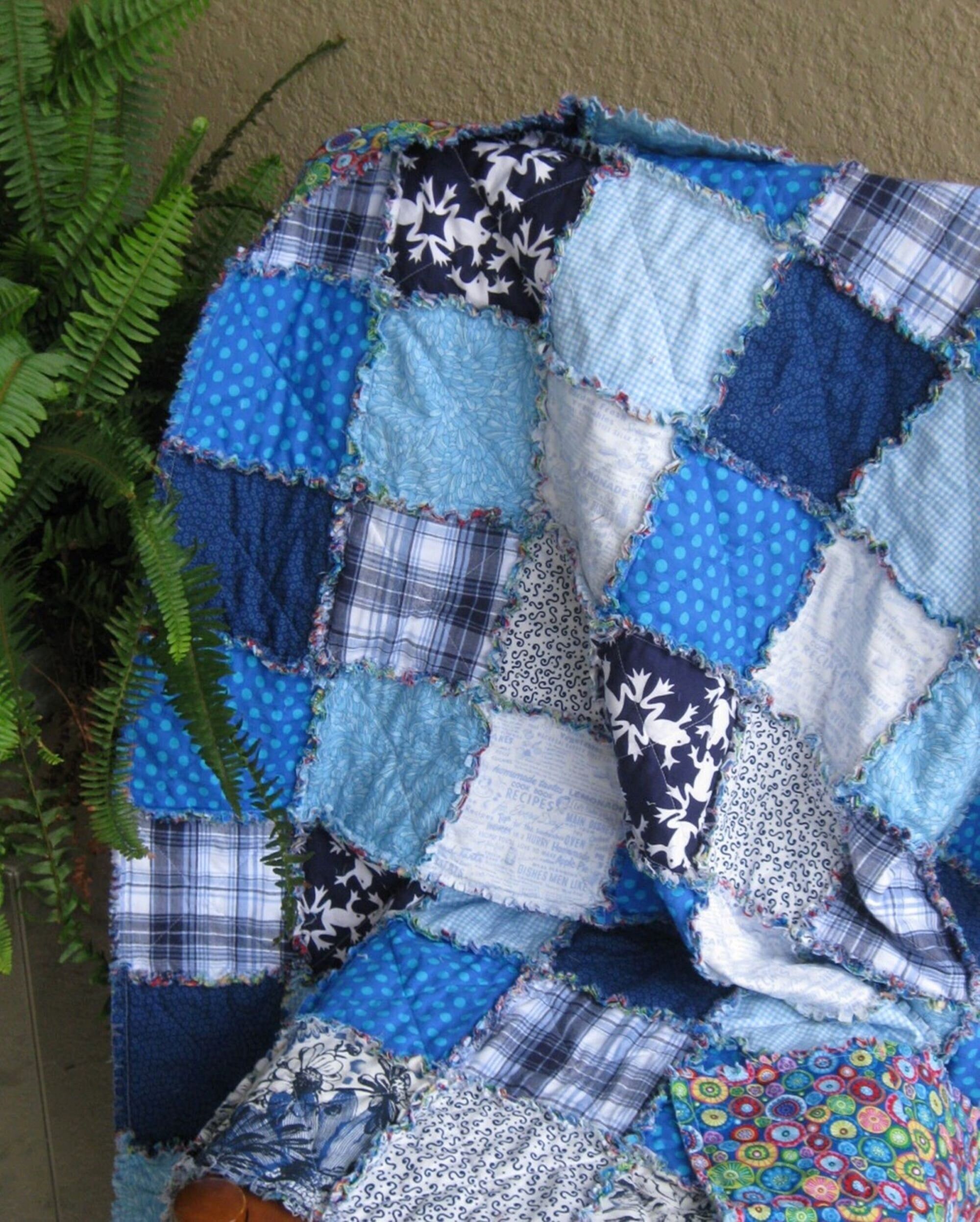 Rag Quilt Throw in Blues Ready to Ship FREE SHIPPING - Etsy