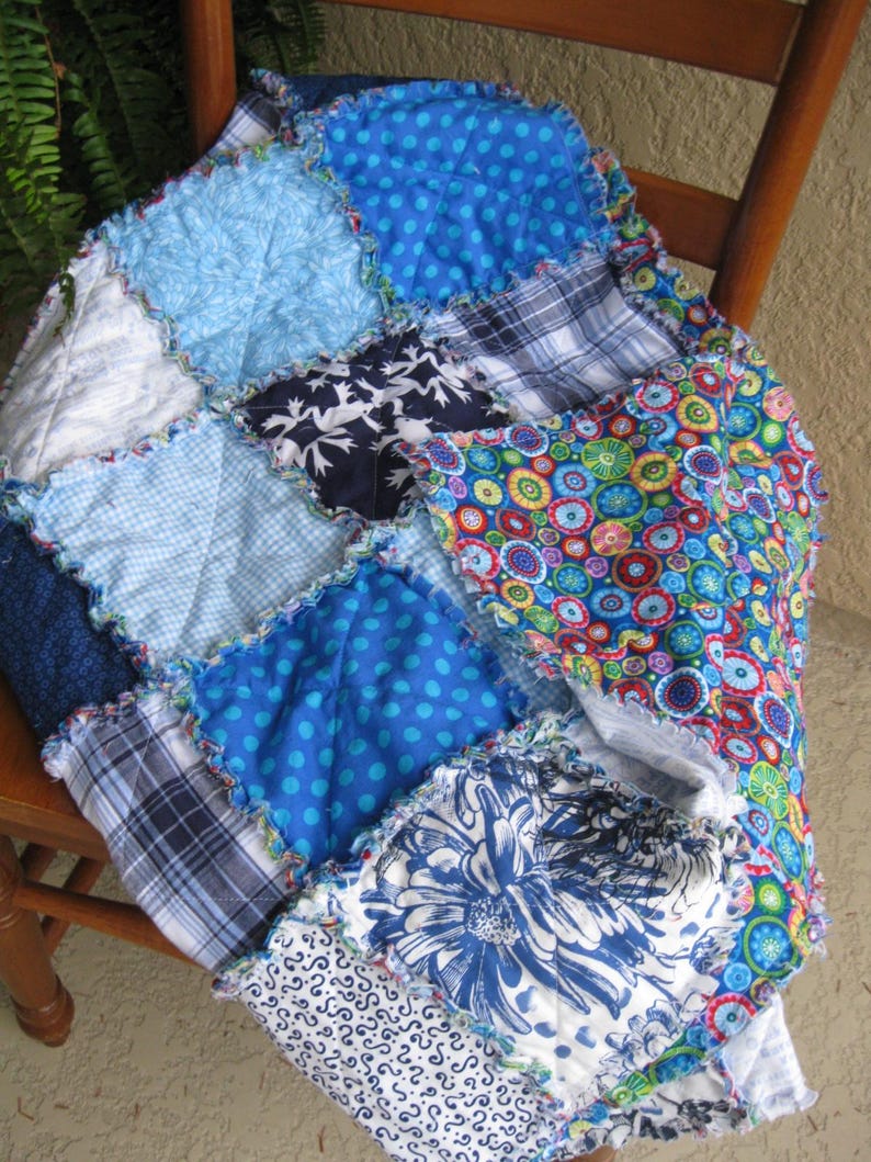 Rag Quilt Throw in Blues Ready to Ship FREE SHIPPING - Etsy