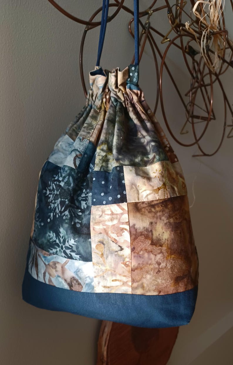 Ninepatch Drawstring Bag in Blues - Fully Lined - Craft Carrier - Party ...