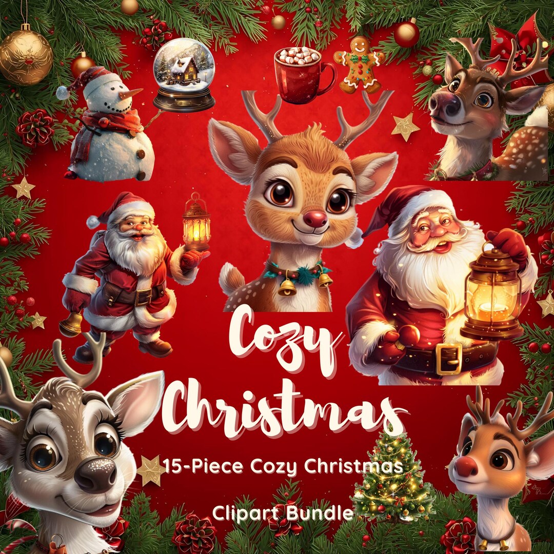 Cozy Christmas Clipart Bundle | Holiday PNG Illustrations (digital ...
