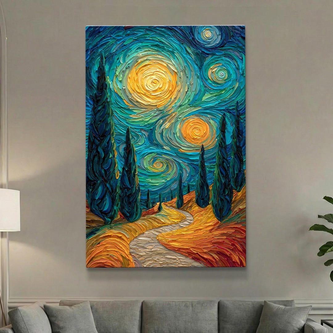 Van Gogh Style Art | Starry Night Print | Abstract Landscape | Cypress ...