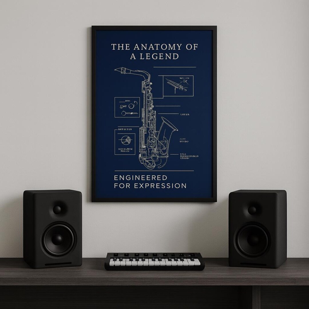 Saxophone Blueprint Poster – Engineered for Expression | Musician Wall ...