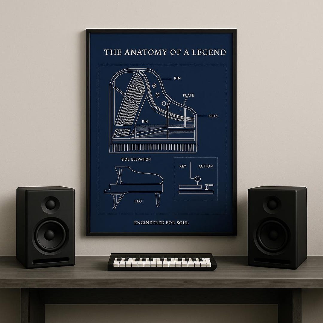 Grand Piano Blueprint Poster – the Anatomy of a Legend | Musician Wall ...