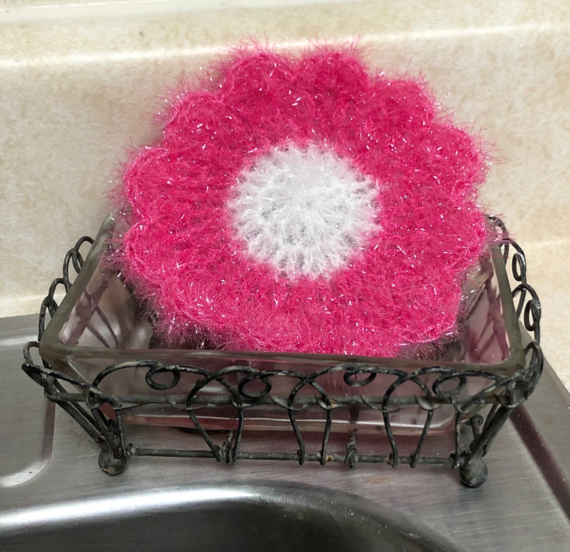 Dish Scrubbie Flower Dish Scrubby Pot Scrubber Gentle | Etsy