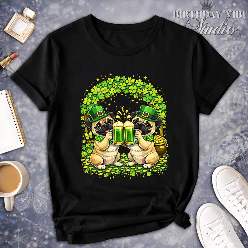 St Patrick’s Day Pug PNG Bundle, Irish Pug Clipart, Lucky Shamrock Dog ...