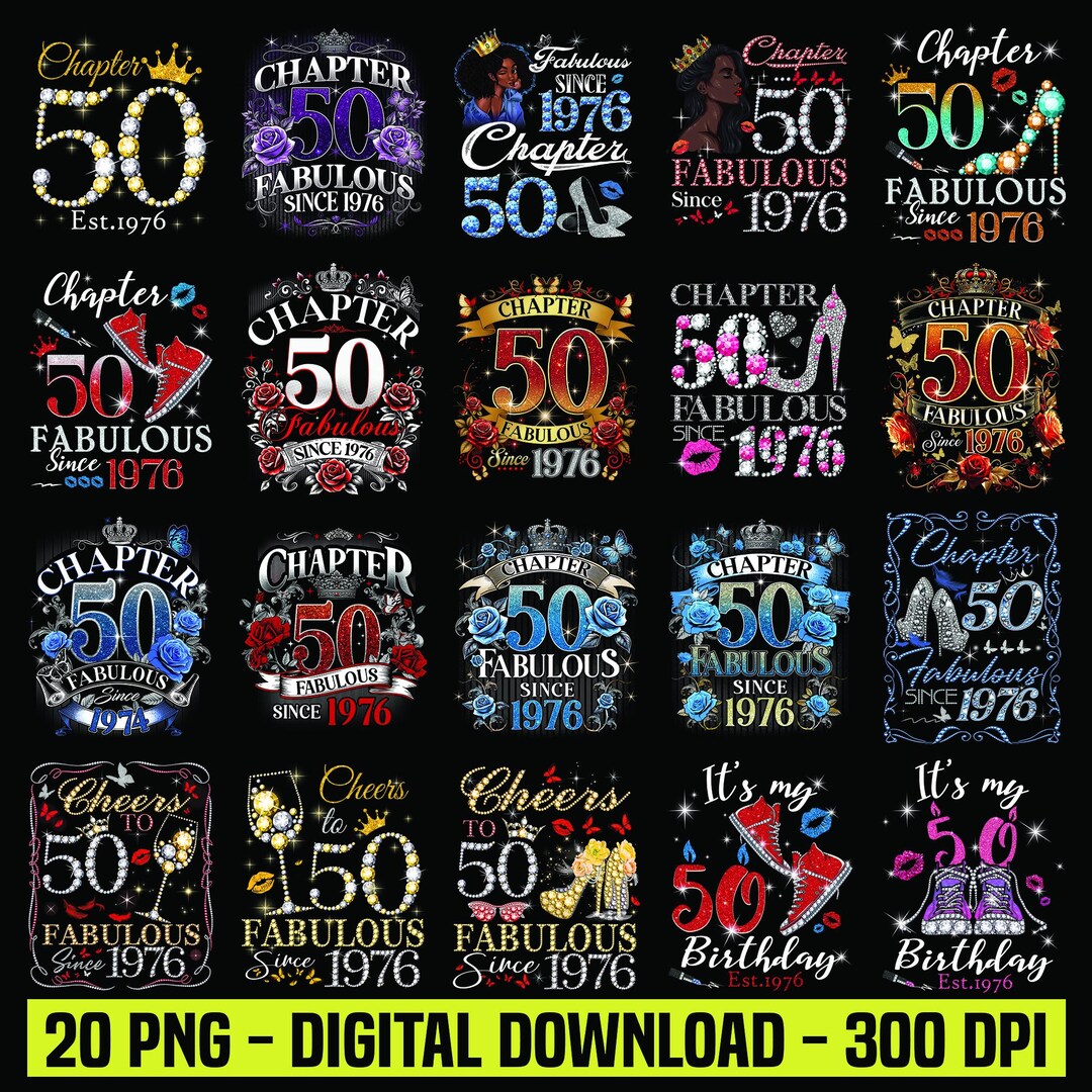 50th Birthday PNG Bundle, Chapter 50 Since 1976 Designs, Birthday ...