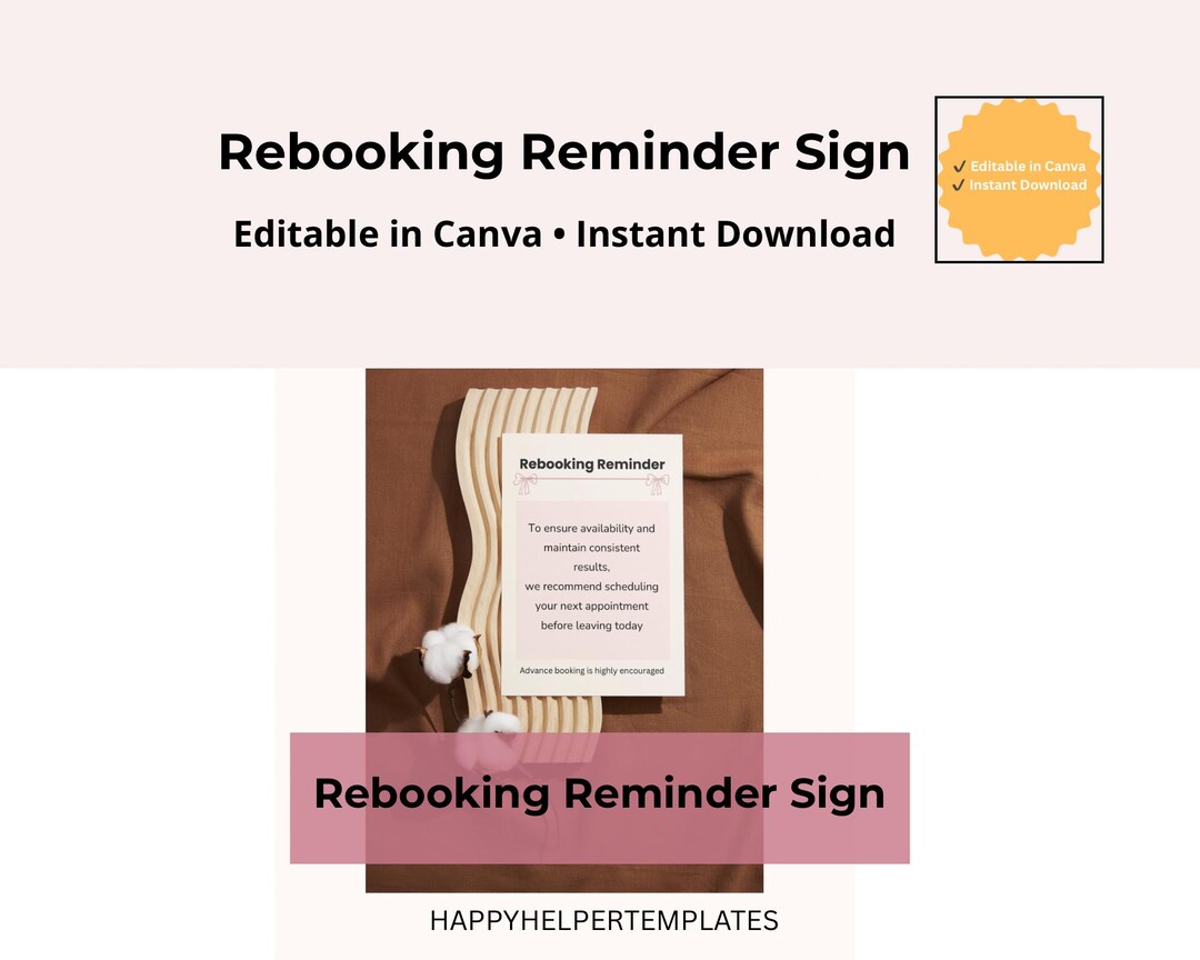 Hair Stylist Rebooking Reminder Sign | Client Follow-up Template ...