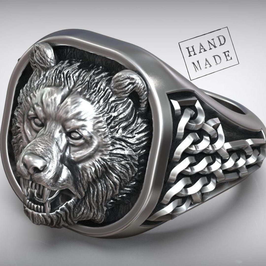 Bear Head Ring: Viking Norse Design - Nordic Knotwork Detail - Etsy