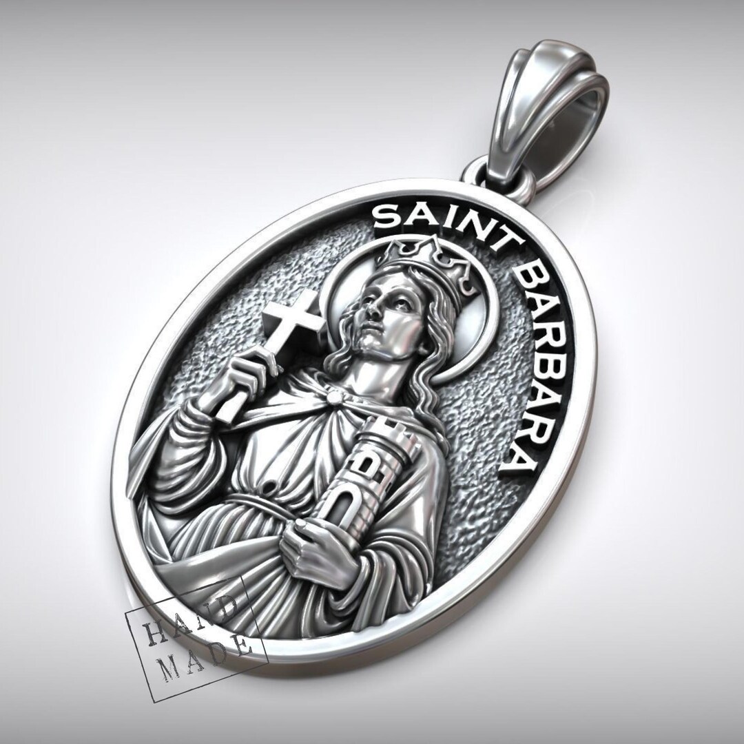 Saint Barbara Pendant: Silver Religious Necklace (handcrafted, Tower ...
