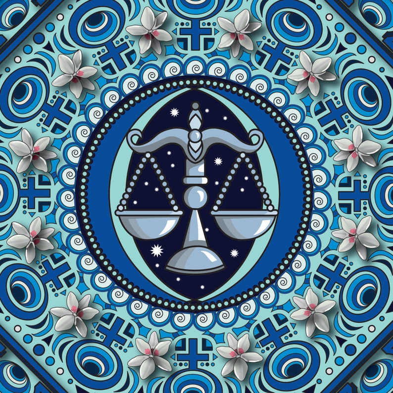 Libra Mandala, Star Sign, Zodiac Sign, Blue Mandala, Lilies, Venus ...