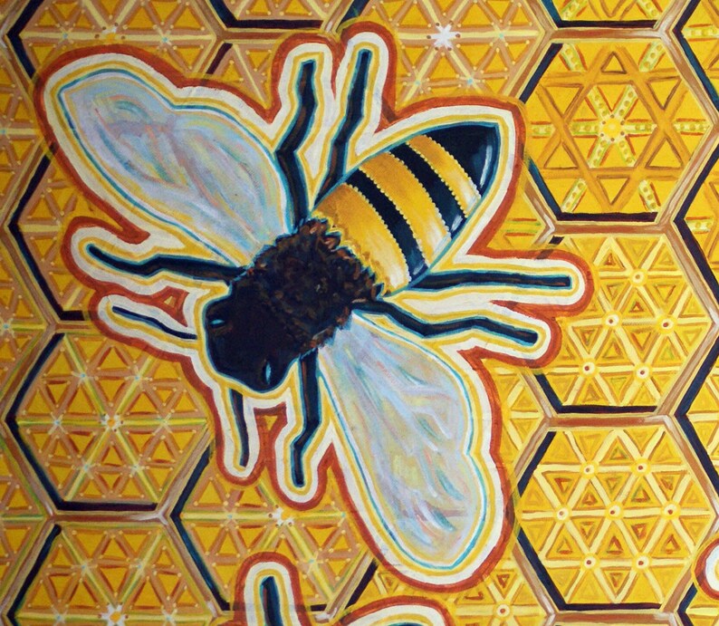 Sacred Bees, Geometric Bees, Honeycomb Pattern, Hexagon Art, Beehive ...