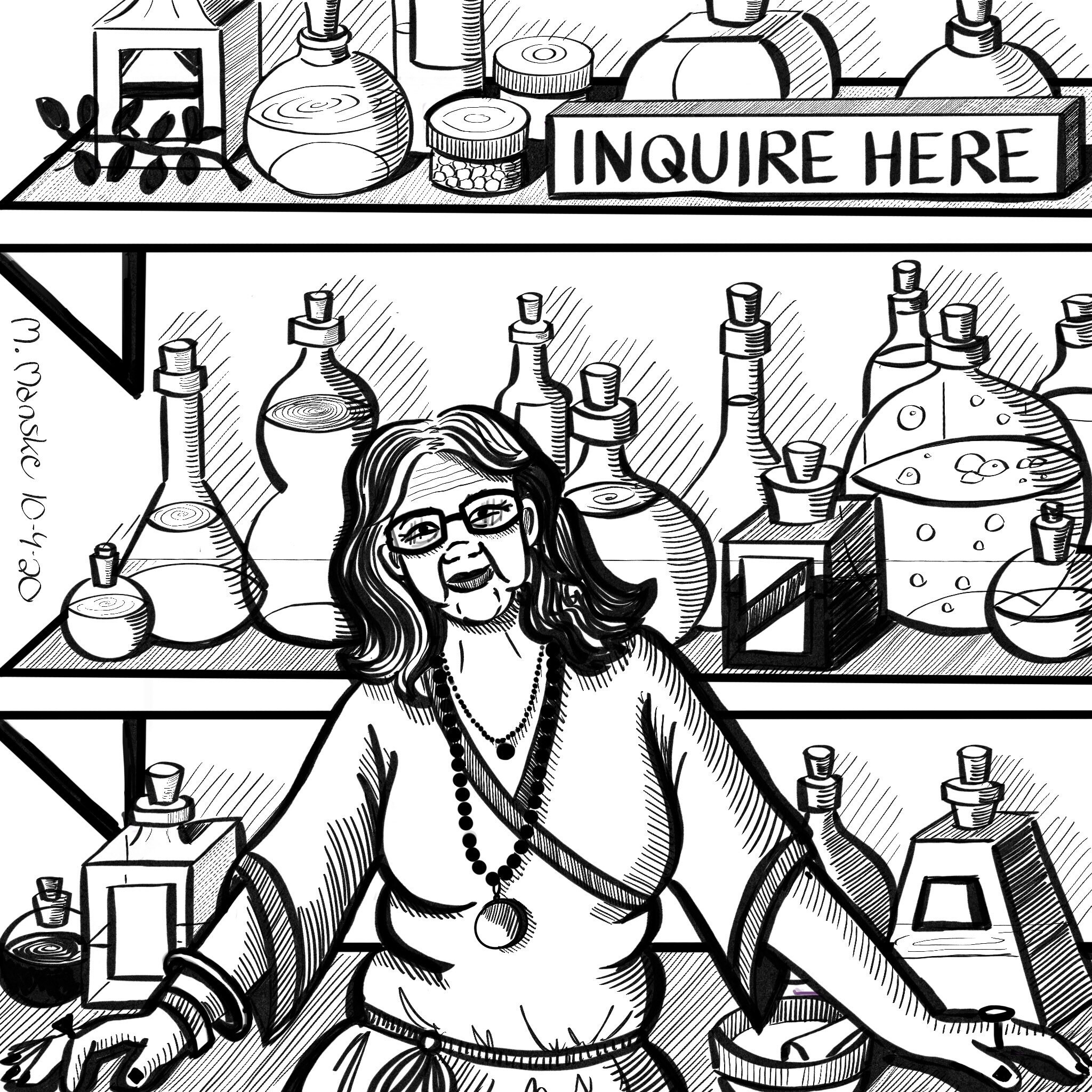 The Potion Seller Black and White Art Print - Etsy