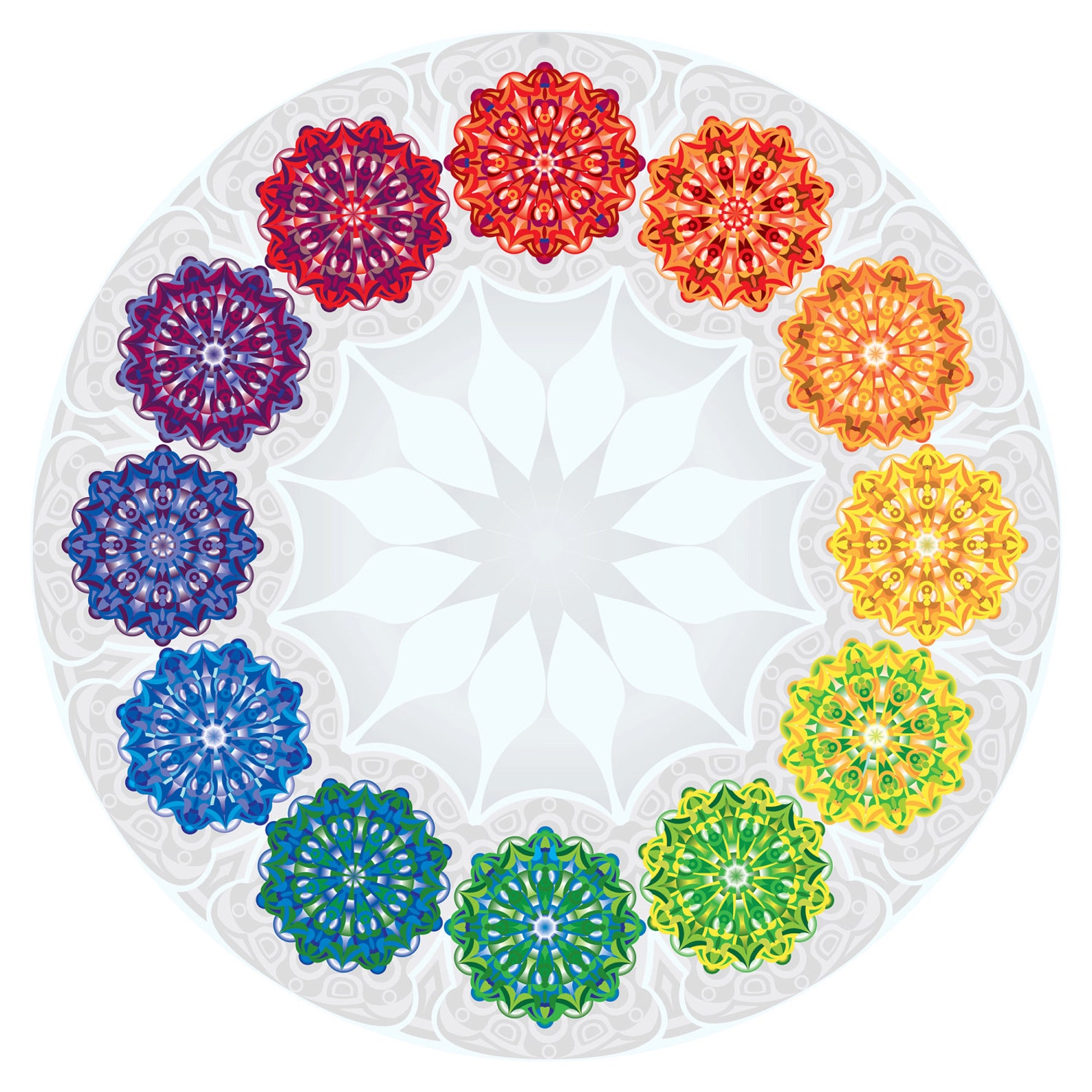 Rainbow Mandala, Geometric Print, Rainbow, Color Wheel, Colorful, Color ...