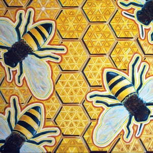 Sacred Bees, Geometric Bees, Honeycomb Pattern, Hexagon Art, Beehive ...
