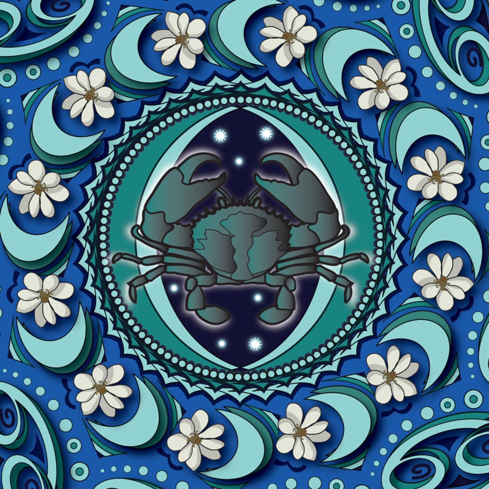 Cancer Mandala, Zodiac Art, Cancer the Crab, Water Sign, Astrology Art ...