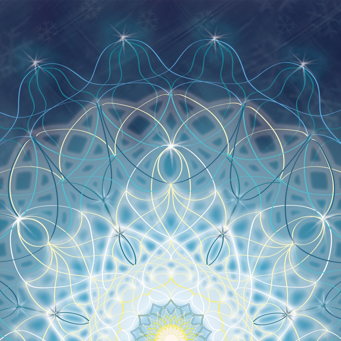 Winter Solstice Mandala, Geometric Art Print, White and Blue Mandala ...