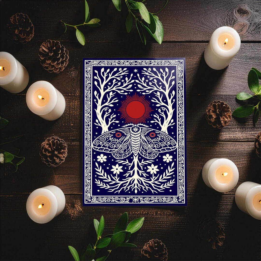 Winter Solstice Moth Card, Yule Cards, Slavic Folk Art Printable ...