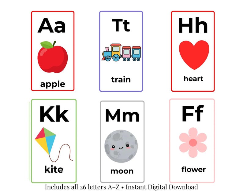 A–Z Alphabet Flashcards for Kids | Printable Learning Cards | Toddler ...