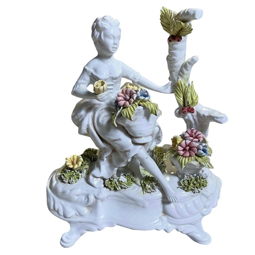 Vintage Italian Porcelain Figurine Woman Flowers Made in Italy ...