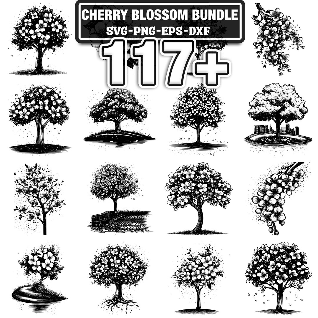 117+ Cherry Blossom Tree Svg, Png, Dxf, Eps Designs Bundle | Instant ...