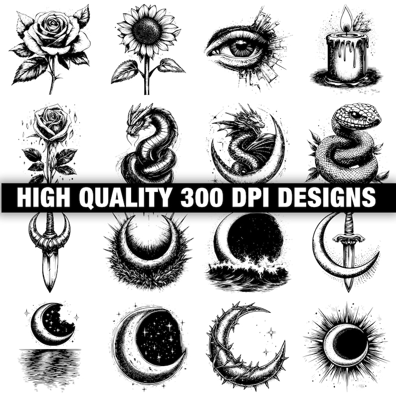117+ Blackwork Tattoo Style Svg, Png, Dxf, Eps Designs Bundle | Instant ...