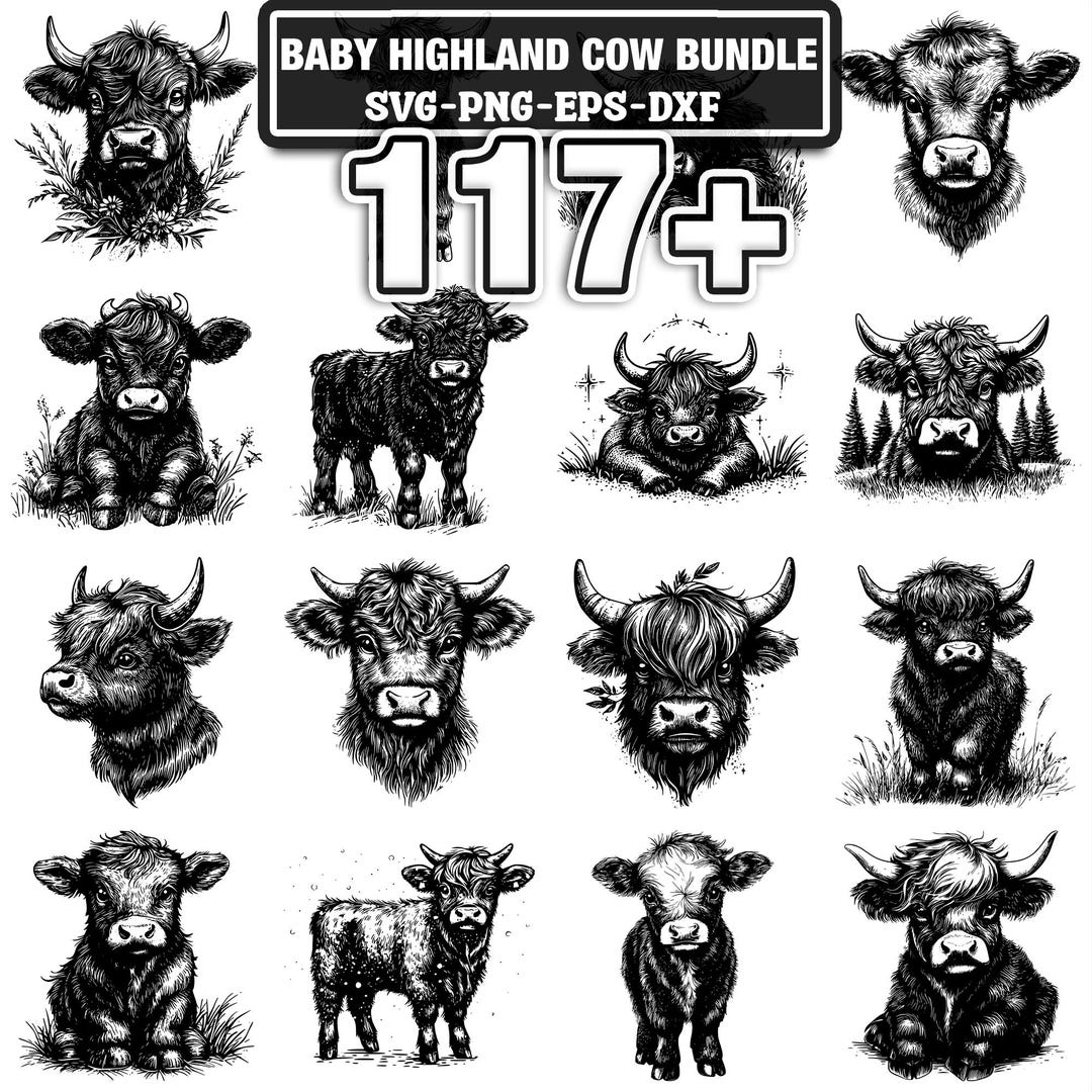 117+ Baby Highland Cow Svg, Png, Dxf, Eps Designs Bundle | Instant ...