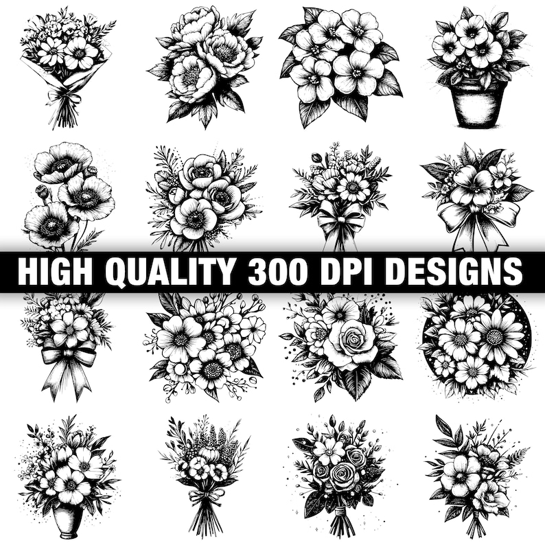 Bouquet Svg Bundle | 117+ Svg Png Eps Dxf Clipart | Instant Digital ...