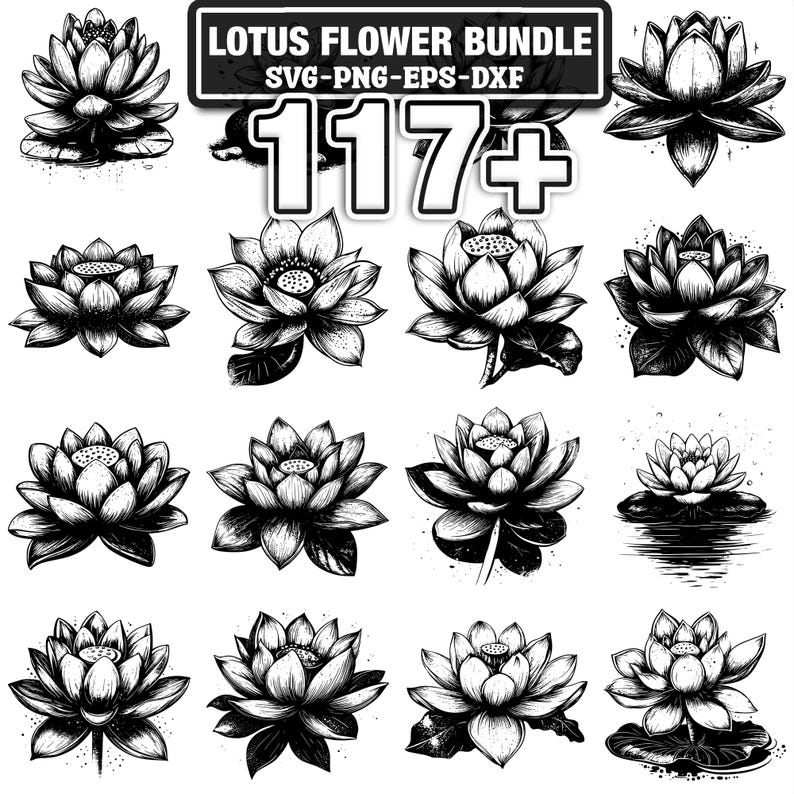 117+ Lotus Flower Svg, Png, Dxf, Eps Designs Bundle | Instant Digital ...