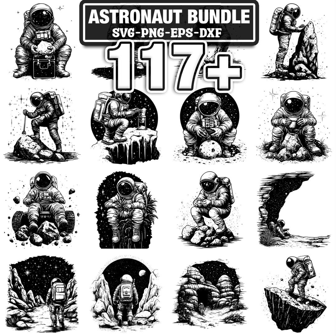 117+ Astronaut Svg, Png, Dxf, Eps Designs Bundle | Instant Digital ...