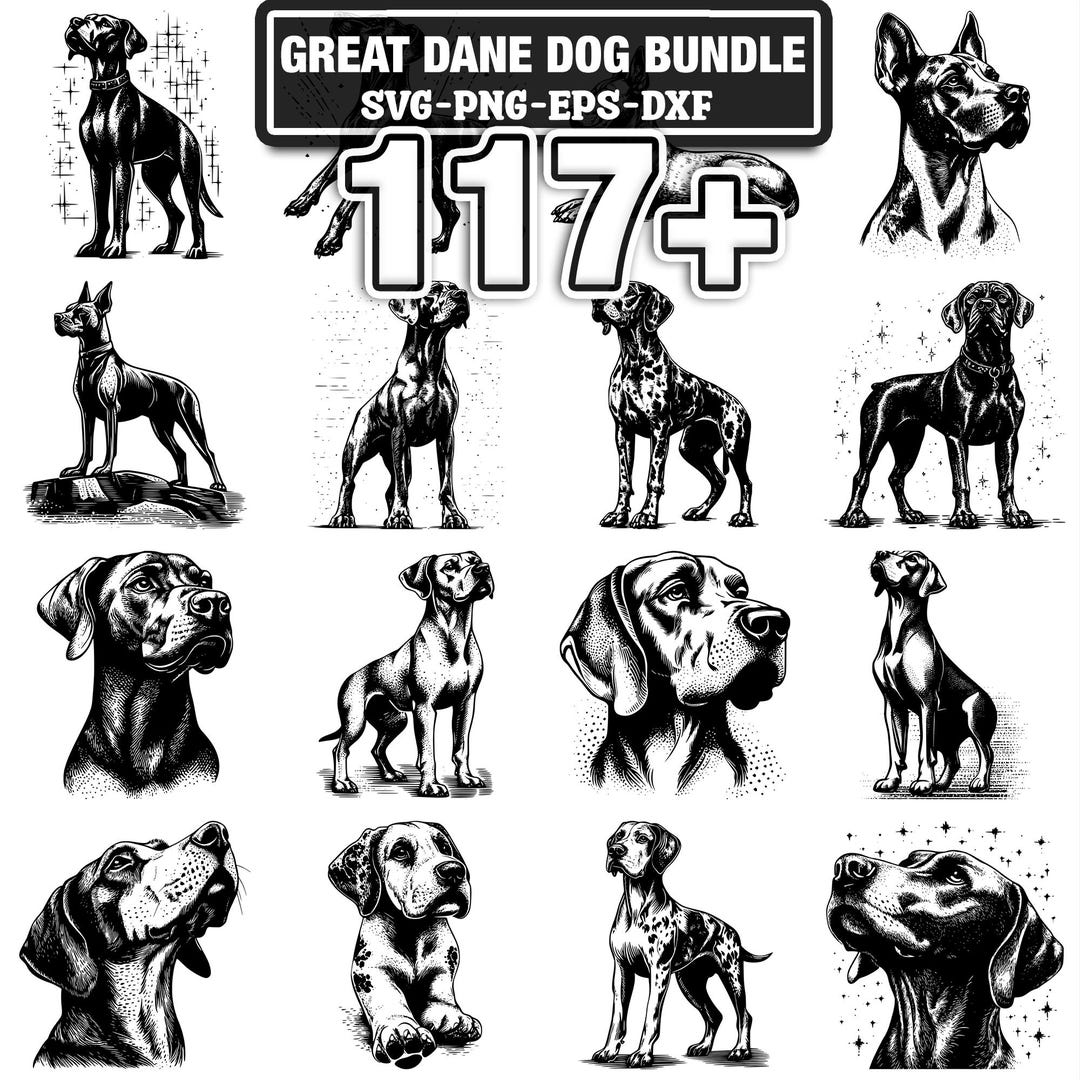 117+ Great Dane Dog Svg, Png, Dxf, Eps Designs Bundle | Instant Digital ...