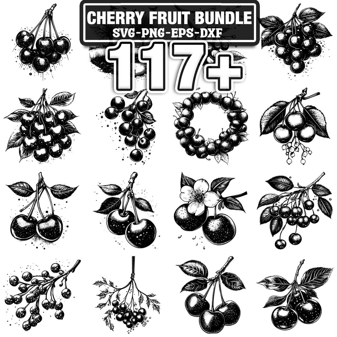 117+ Cherry Fruit Svg, Png, Dxf, Eps Designs Bundle | Instant Digital ...