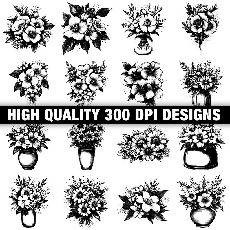 Bouquet Svg Bundle | 117+ Svg Png Eps Dxf Clipart | Instant Digital ...