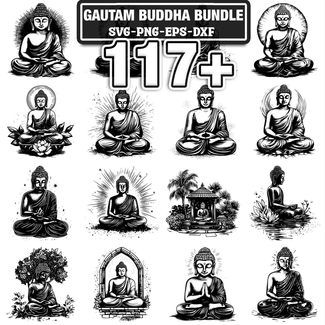 117+ Gautam Buddha Scene Svg, Png, Dxf, Eps Designs Bundle | Instant ...