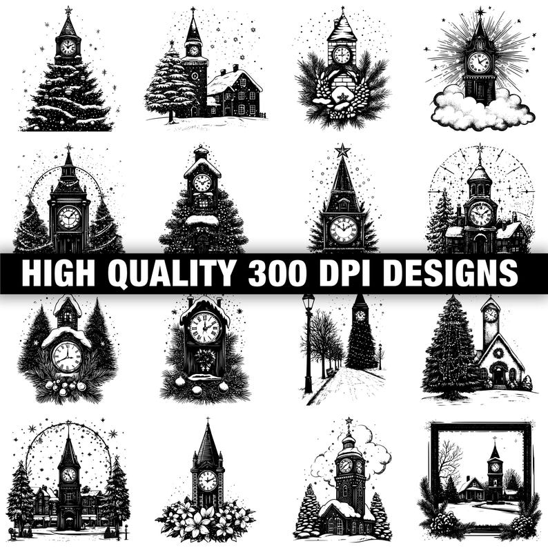 117+ Christmas Clock Tower Svg, Png, Dxf, Eps Designs Bundle | Instant ...