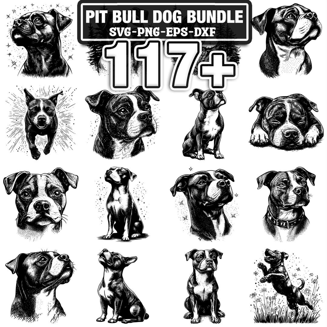 117+ Pitbull Dog Svg, Png, Dxf, Eps Designs Bundle | Instant Digital ...