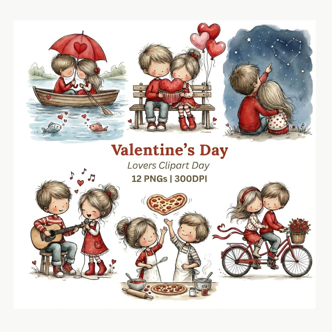 Valentine Kids Bundle Clipart, Boy and Girl Couples, Baking Cookies ...