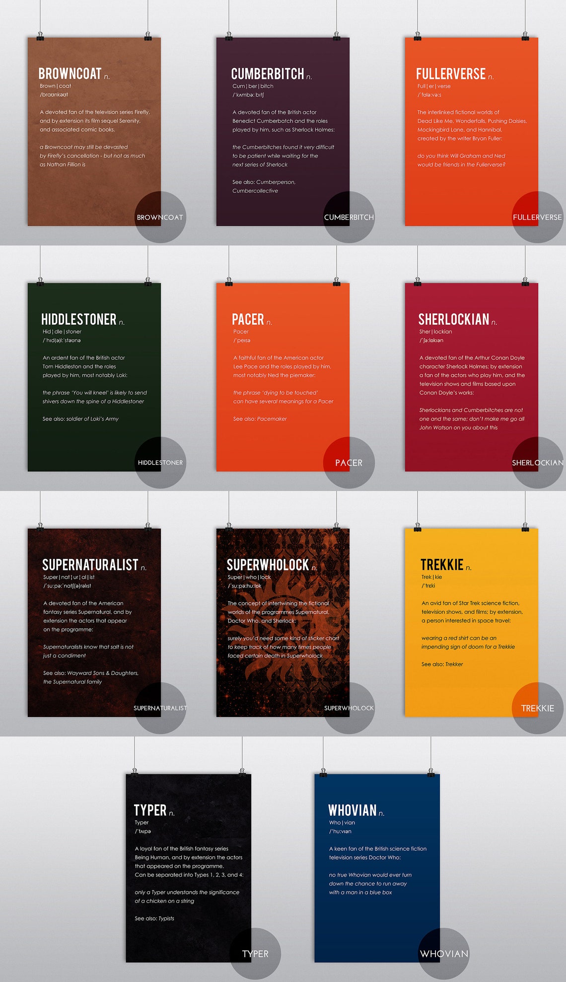 Fandom Definitions Poster Choose From 11 Fandoms made to - Etsy UK