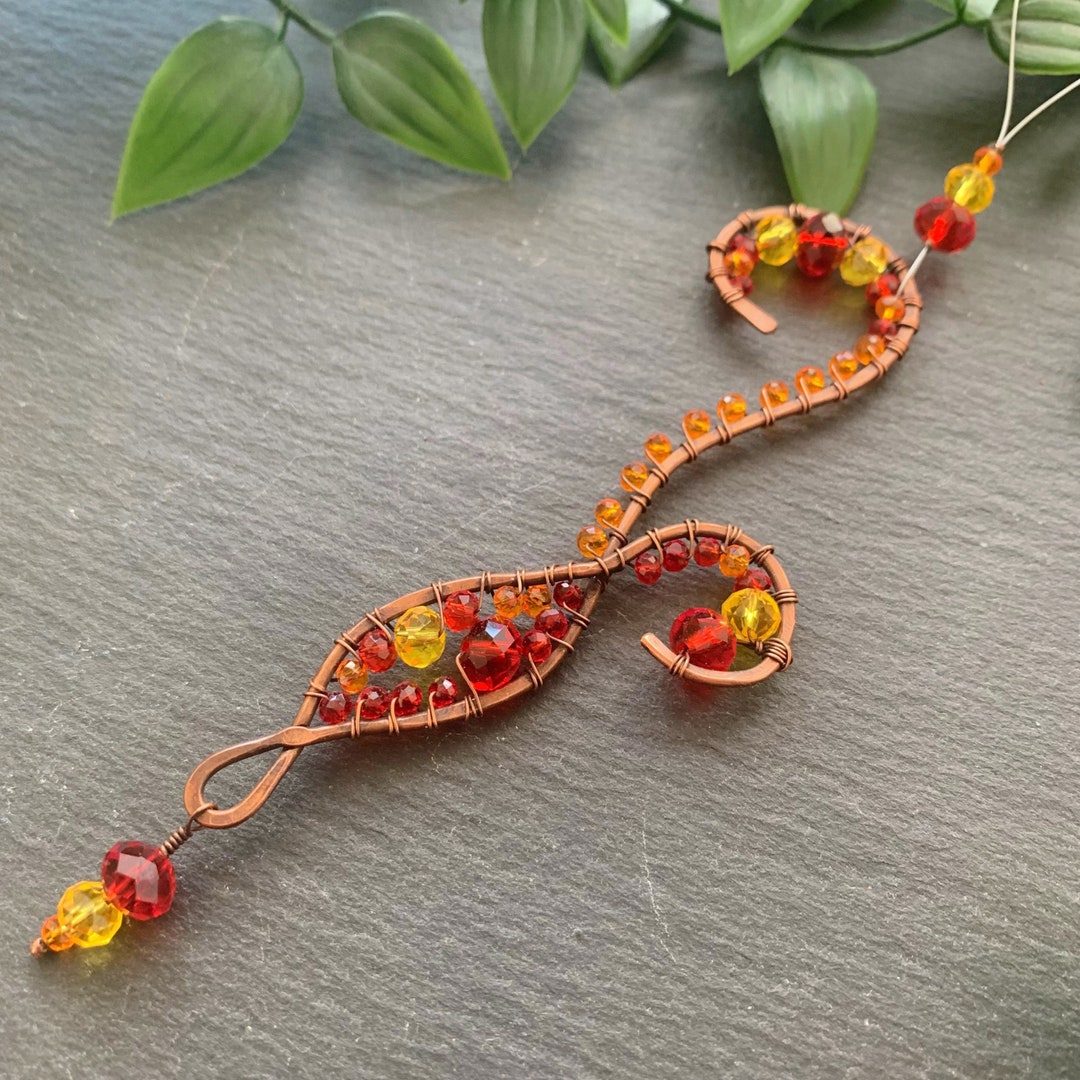 Flame Light Catcher Crystal for Window - Copper Wire Art Hanging ...