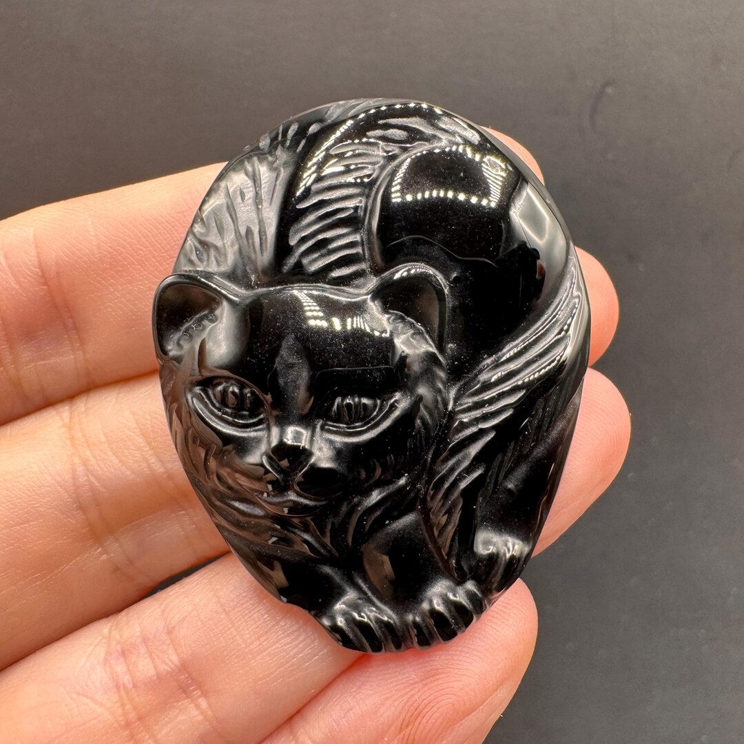 Carved Obsidian Cat - Etsy