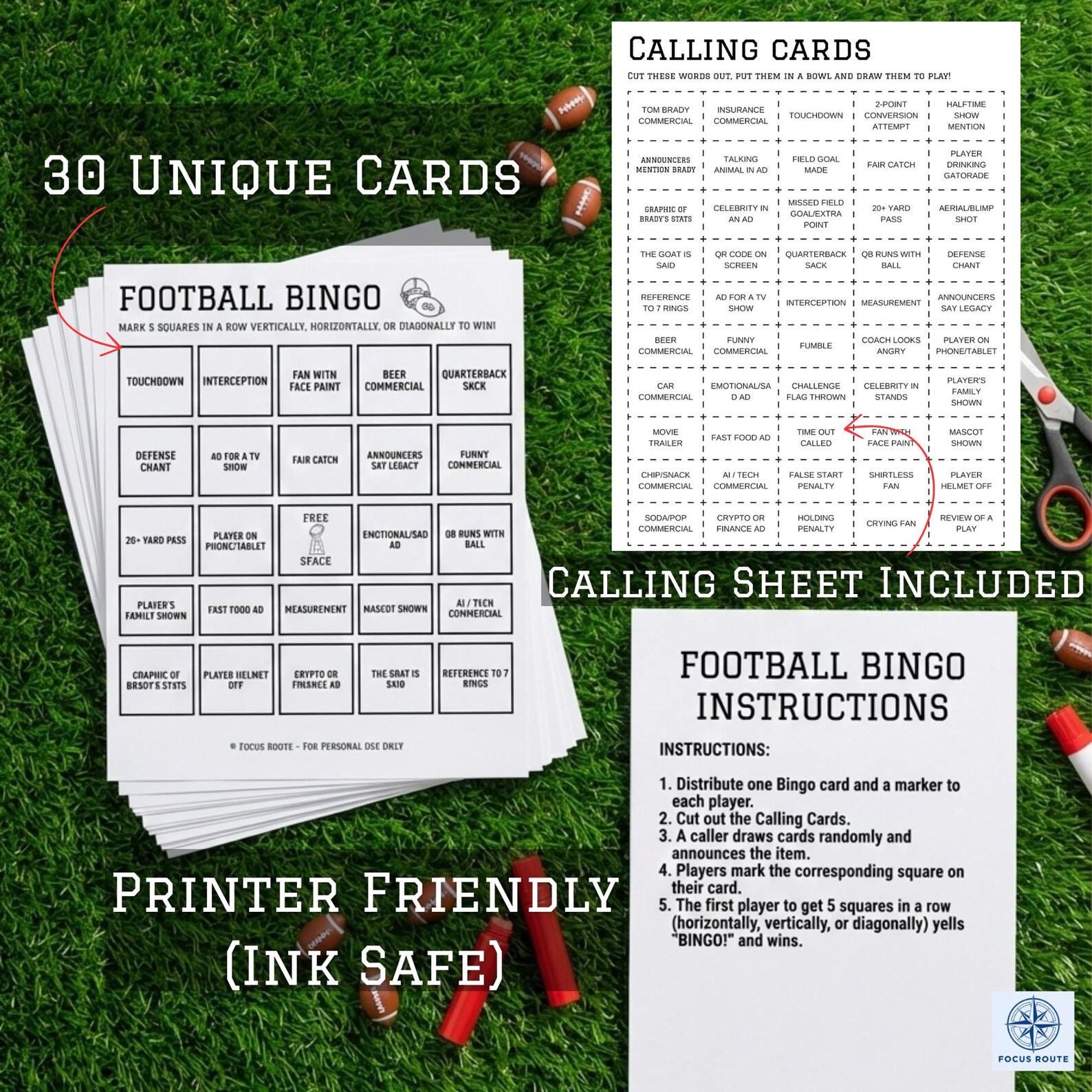 Football Bingo | Big Game Party, 30 Unique Cards (instant Download) - Etsy
