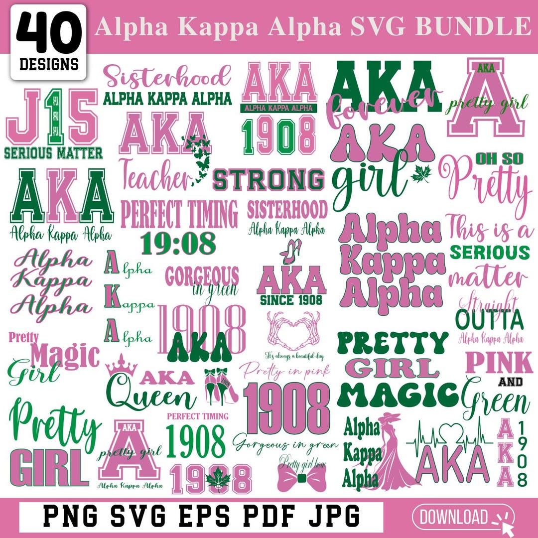 Alpha Kappa Alpha Sisterhood Bundle (svg, Png, Eps, Jpg, Pdf) 1908 Pink ...