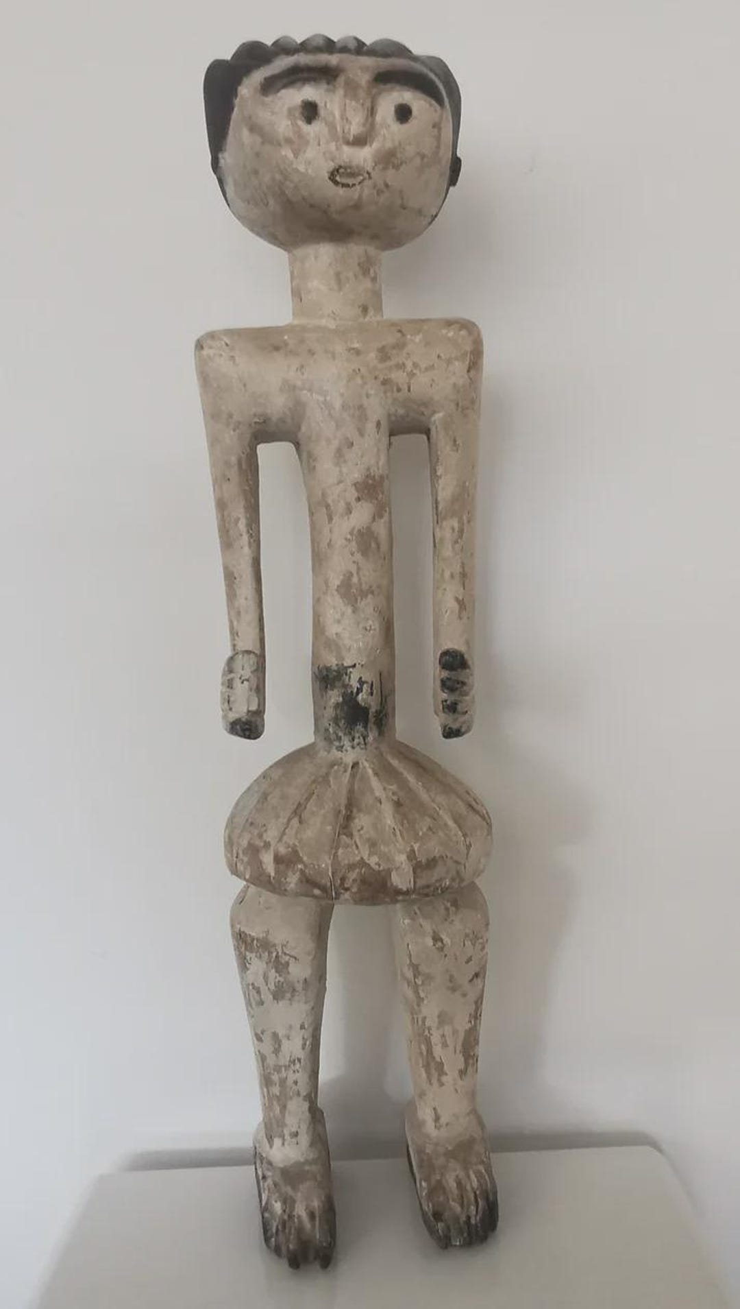 Ewe Togo Standing Male Ancestral Statue (carved Wood and White Kaolin ...