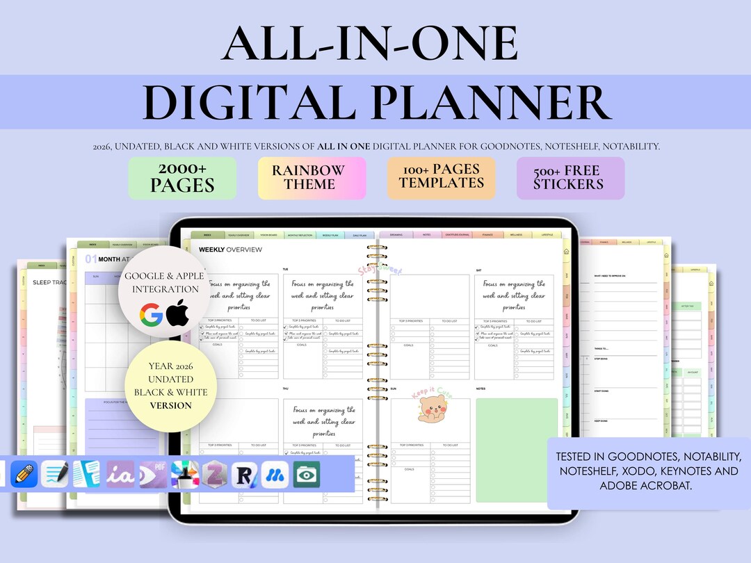 Rainbow Digital Planner 2026 | Hyperlinked, Google & Apple Calendar ...