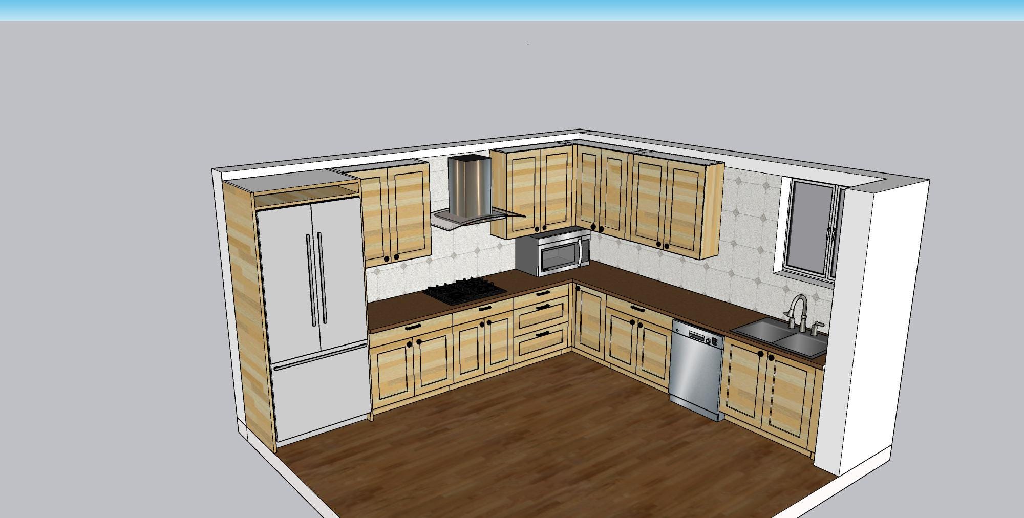 Custom L-shape Kitchen Design 3D Layout | Personalized Kitchen Plan ...